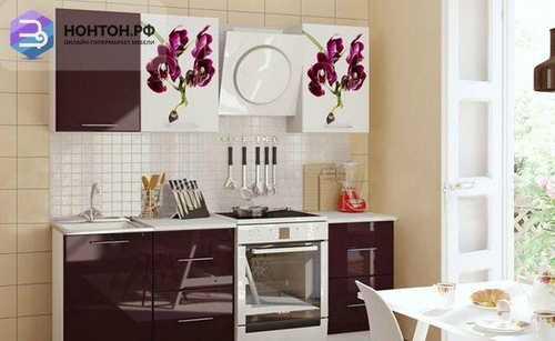 Кухня Орхидея-1 1.7 м белый глянец / баклажан глян