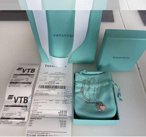 Tiffany Pink Двойная подвеска в форме сердца