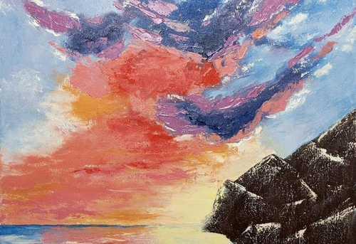 Картина маслом Закат над морем