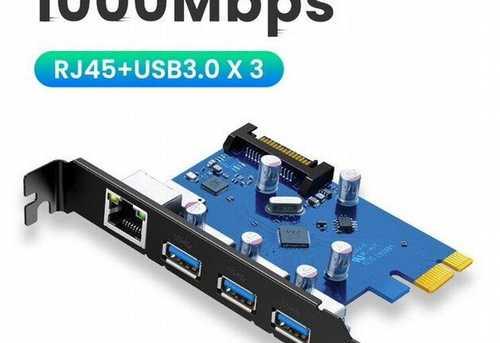 Сетевая карта RJ45+USB 3.0 Ugreen 1000mb/s Pcie