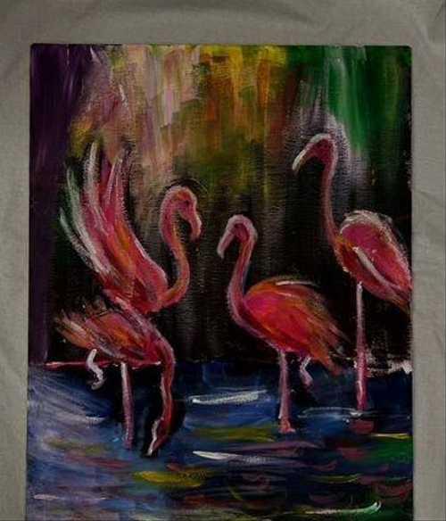 Картина акрилом «Фламинго»