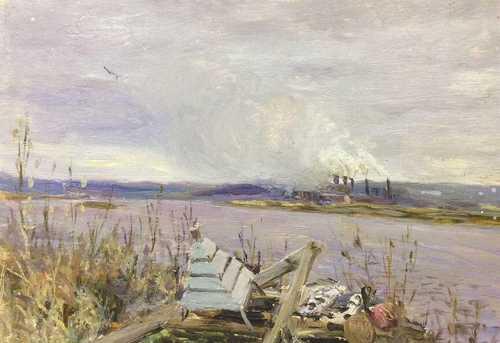 Советская картина. На берегу реки. Кибардин Г.В