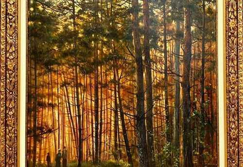 Картина маслом "Сосновый лес на закате" 70х50