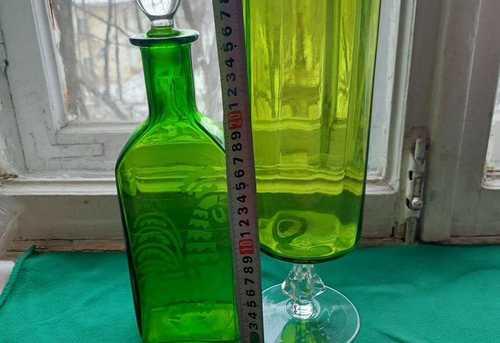 Графин и ваза зеленое стекло врнмен СССР