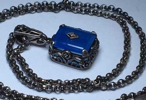 Антикварный кулон цепочка серебро бриллиянт