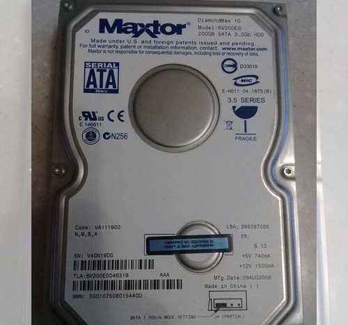 Жесткий диск, Maxtor 6V200EO 200GB SATA 3GB