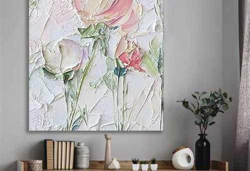 Текстурная картина маслом цветущая роза