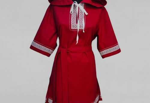 Женская рубаха с капюшоном Одолень трава бордовая