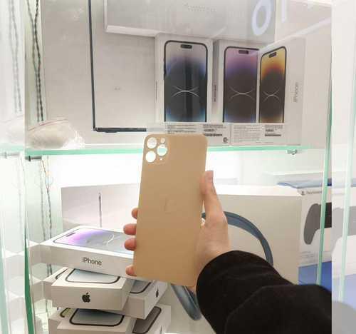 Заднее стекло на iPhone 11 Pro Max (золотой Gold)
