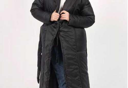 Новое чёрное пальто халат на синтепоне Ecru