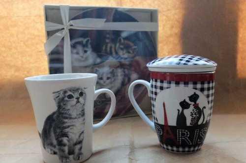 Чашки кружки тарелка с котиками