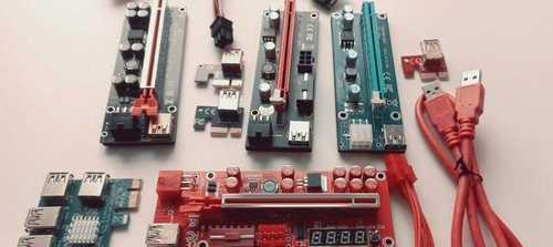 Riser универсальный c дисплеем, 6 pin, molex, SATA