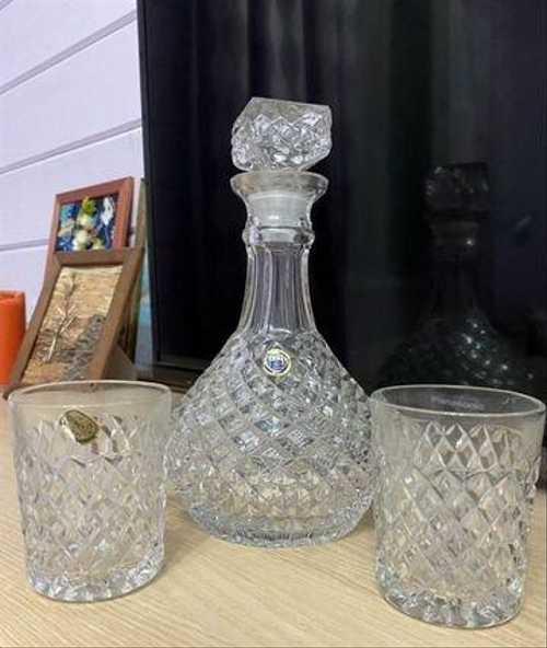 Богемский хрусталь набор графин и 2 стакана