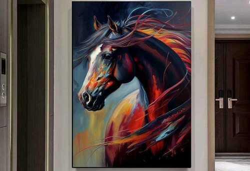 Красочная картина маслом лошадь