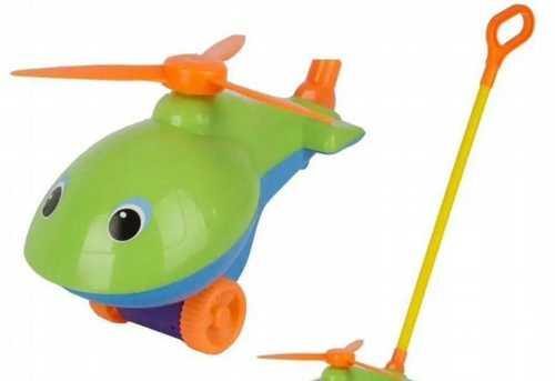 Игрушка каталка с ручкой вертолетик