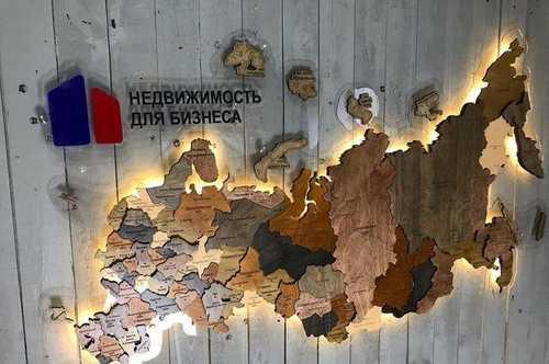 Карта России из дерева, панно на стену