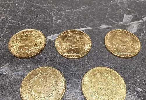 20 Франков 5 монет, разные года, золото