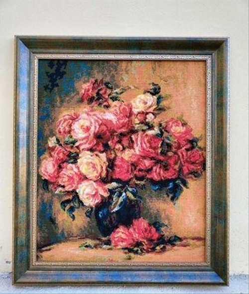Картина крестом "Букет роз" по мотивам О.Ренуара