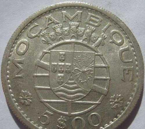 Мозамбик португальский 5 эскудо 1960 серебро