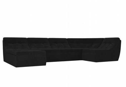 П-образный модульный диван Холидей велюр черный