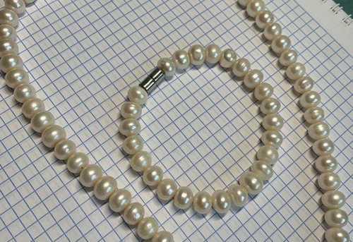 Ожерелье и браслет с натуральным жемчугом