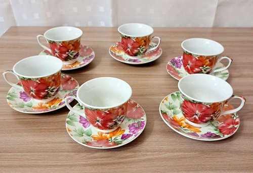 Новый чайный набор керамика цветы на 6 персон