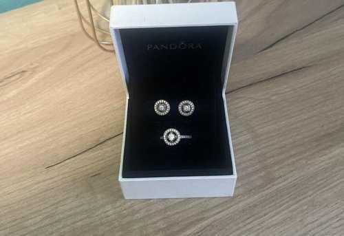 Комплект Серьги и кольцо Pandora оригинал