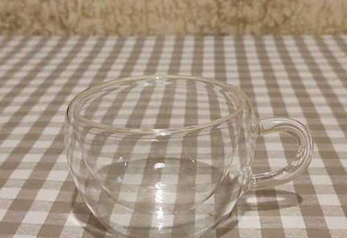 Чашки прозрачные из двойного стекла Георгин