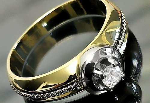 Золотое кольцо с бриллиантом. Золото 585