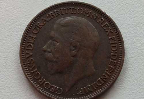 Монета Великобритании 1 фартинг 1933 года