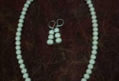 Ожерелье и серьги из речного жемчуга