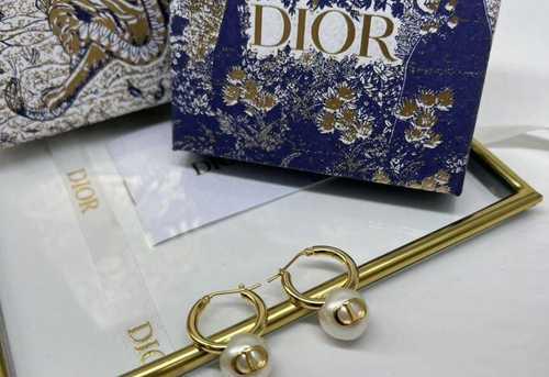Серьги кольца с жемчужинкой Dior