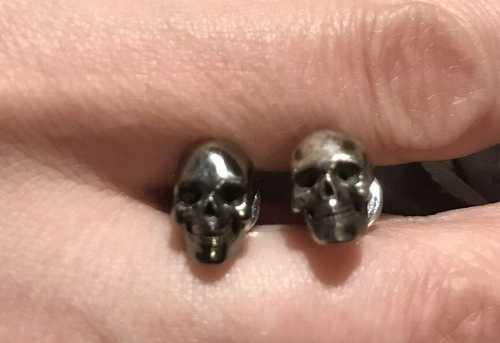 Серьги гвоздики черепа серебро 925