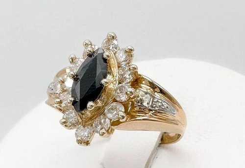 Золотое кольцо с бриллиантами и сапфиром 3.71 гр