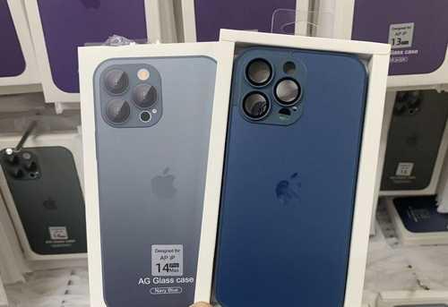 Чехол на iPhone 14 Pro Max Glass Case синий