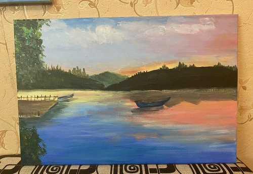 Картина " Туманное утро на озере"