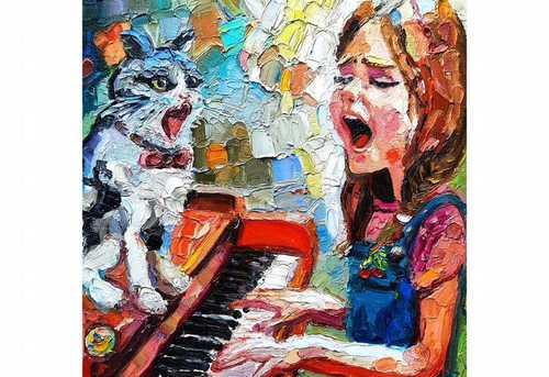 Картина маслом Девочка и кот (Педагог по вокалу)