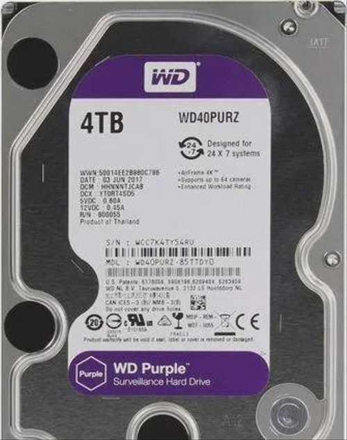 Жесткий диск HDD WD Purple 4Tb wd40 purz