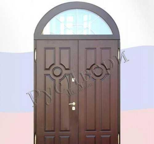 Двустворчатая арочная дверь со стеклопакетом