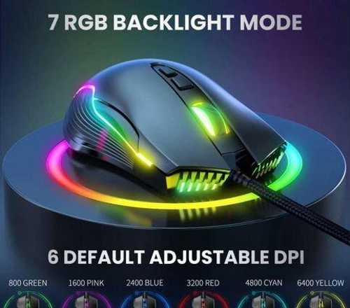 Проводная игровая мышь onikuma с RGB, 6400 DPI