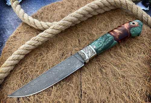 Охотничий нож ручной работы из дамасской стали