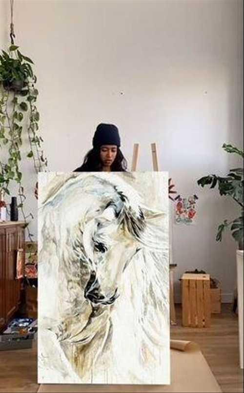 Белая Лошадь Картина маслом на холсте