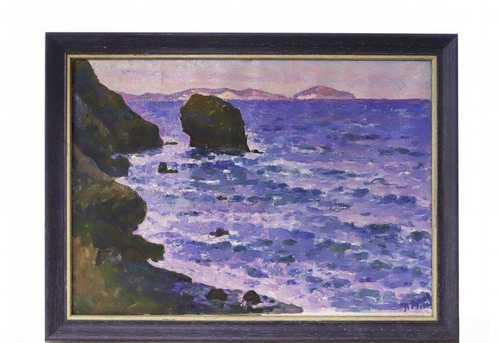 Картина в раме "Пейзаж с морем". Лунев, 1962 г