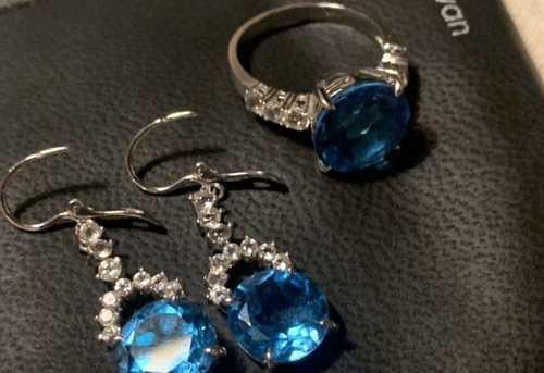 Комплект с голубым топазом и бриллиантами