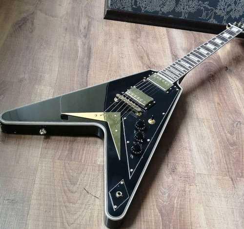 Gibson Flying V Custom 59" Ebony Black Gold