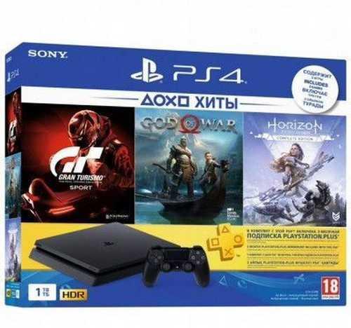 Sony playstation 4 slim 1tb с играми 2 геймпада