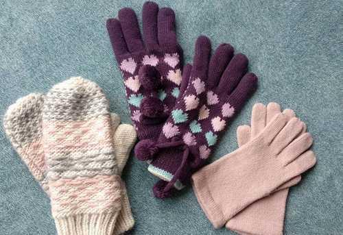 Варежки перчатки женские вязаные зимние теплые