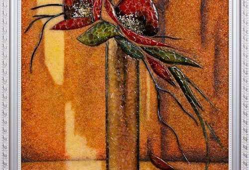 Картина из янтаря "Красный цветок" Array