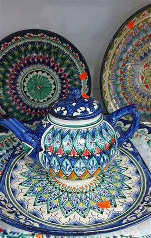 Чайник,ручная роспись,синий