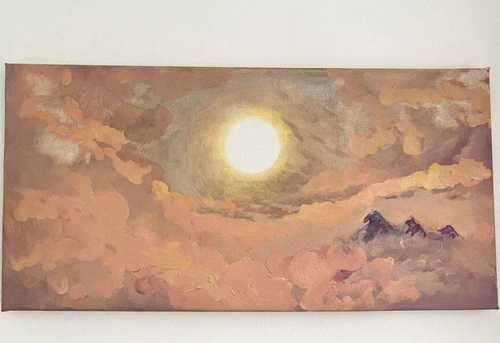 Картина маслом на холсте "Горы в облаках"